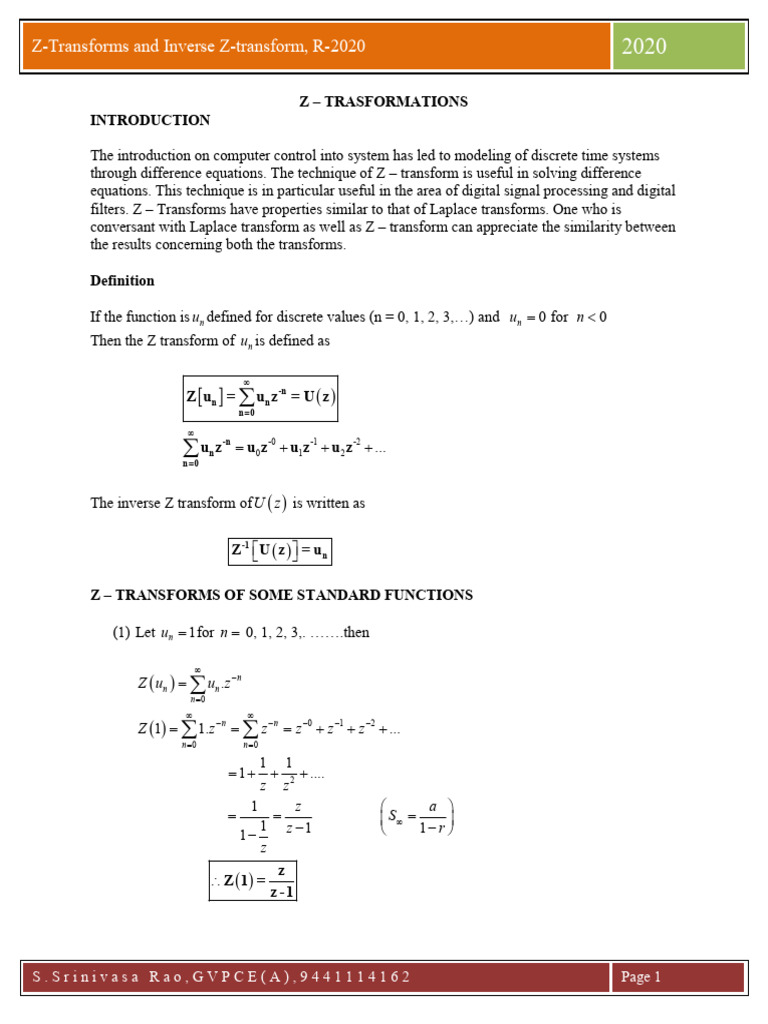 Z-Tranforms and Inverse Z-Transforms | PDF | Mathematical Analysis | Mathematical Objects