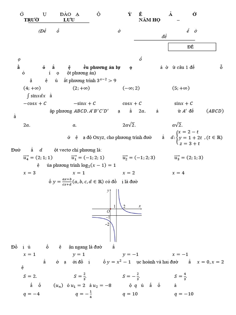 De Khao Sat Toan 12 Nam 2024 2025 Truong THPT Luu Hoang Ha Noi | PDF