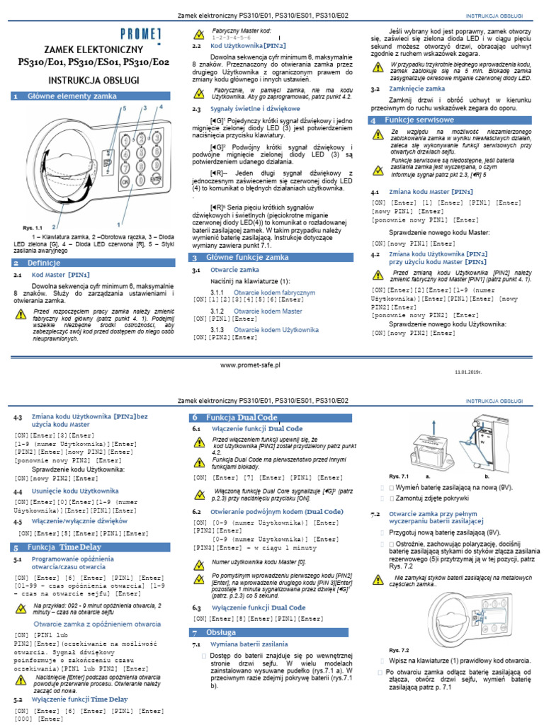 Instrukcja Obsługi Zamka PS300 | PDF