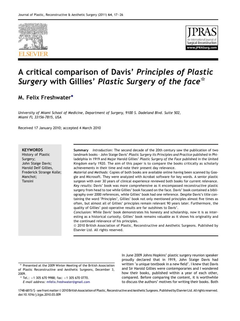 A Critical Comparison of Davis' em Principles of | PDF | Plastic Surgery