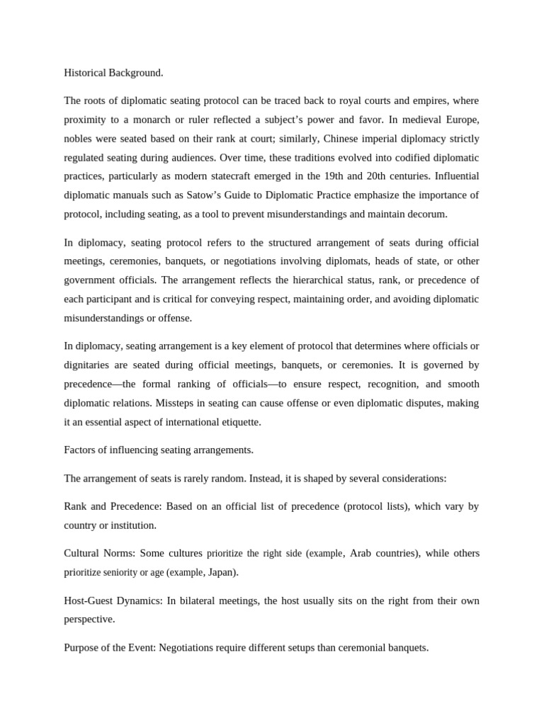 Diplomatic Seating Protocol Explained | PDF | Diplomacy | Global Politics