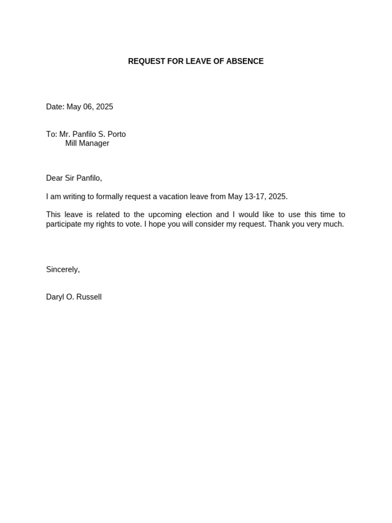 Request For Leave of Absence | PDF