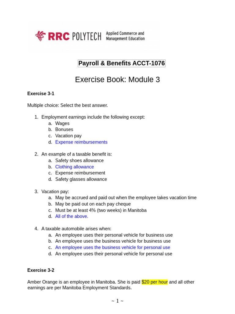 3-Payroll Module 3 Exercises Winter 2025 | PDF | Workweek And Weekend | Business