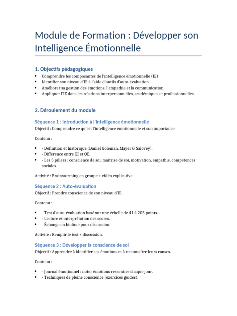 Module Formation Intelligence Emotionnelle Developpe | PDF ...