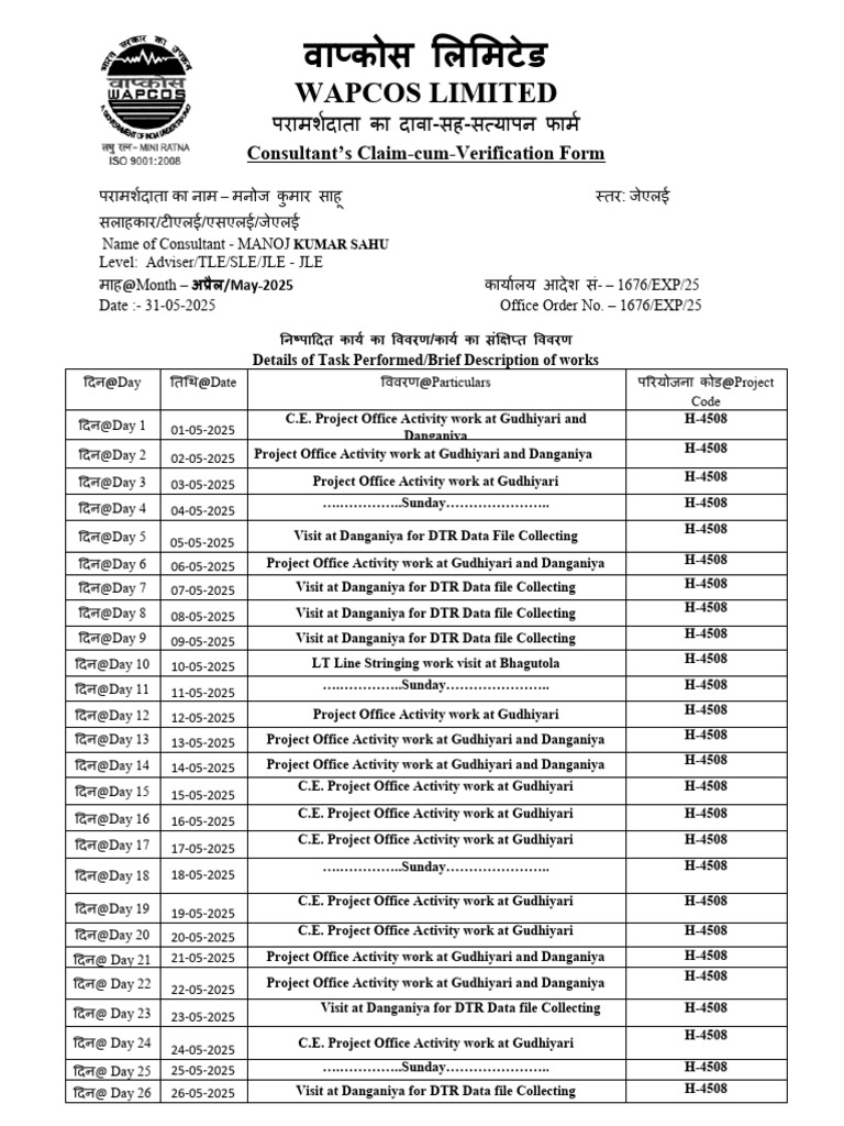 Duty Verification Manoj Sahu May-2025 | PDF