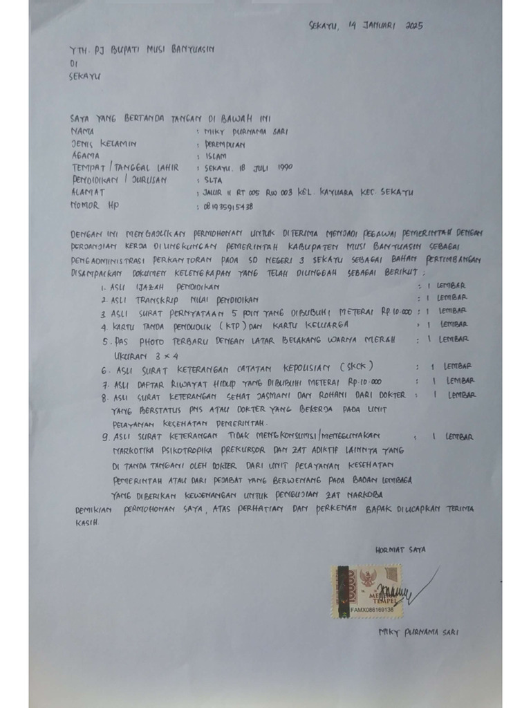 Lamaran Ayuk Miky | PDF