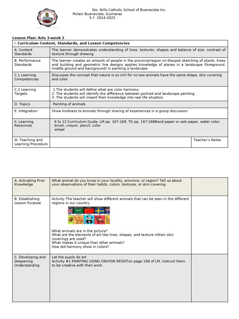 Arts Lesson Plan for Grade 3 Students | PDF | Learning | Human ...