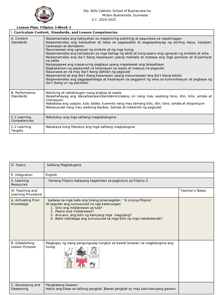 LESSON-PLAN-Filipno 3-Week | PDF