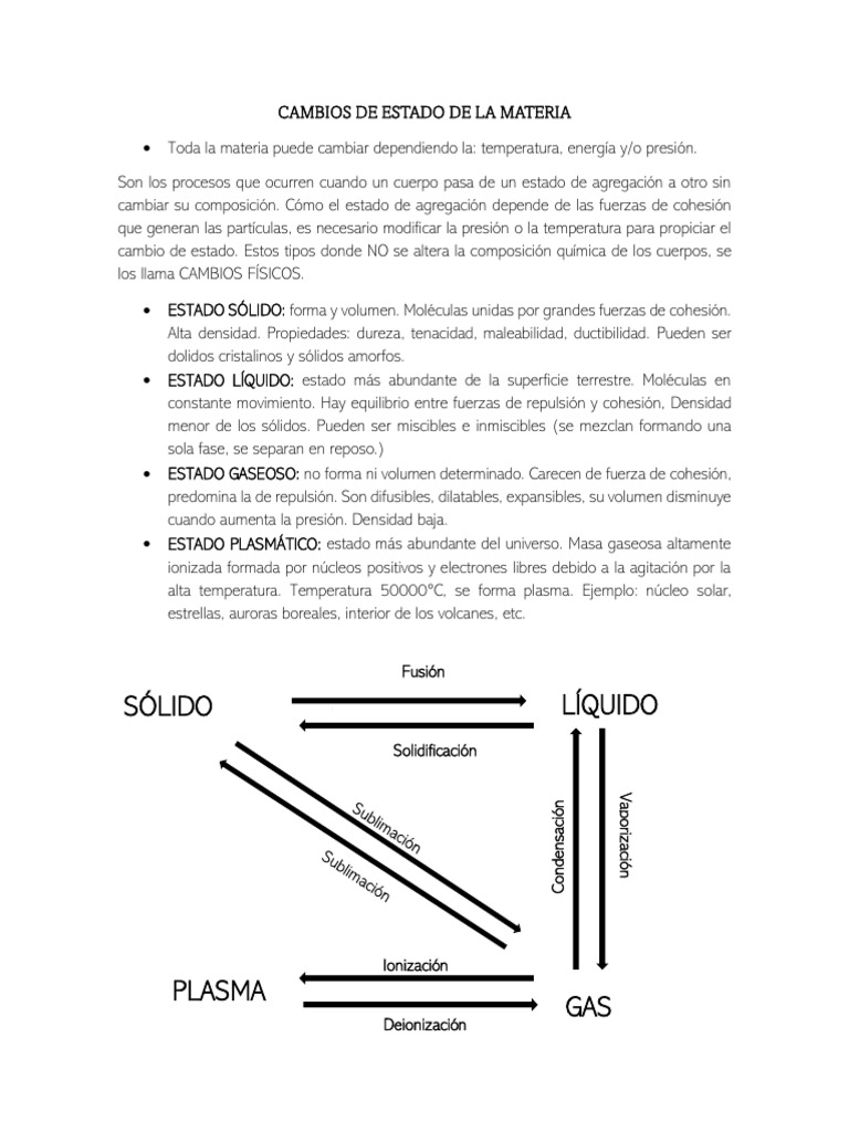 Cambios de Estado de la Materia | PDF | Gases | Líquidos