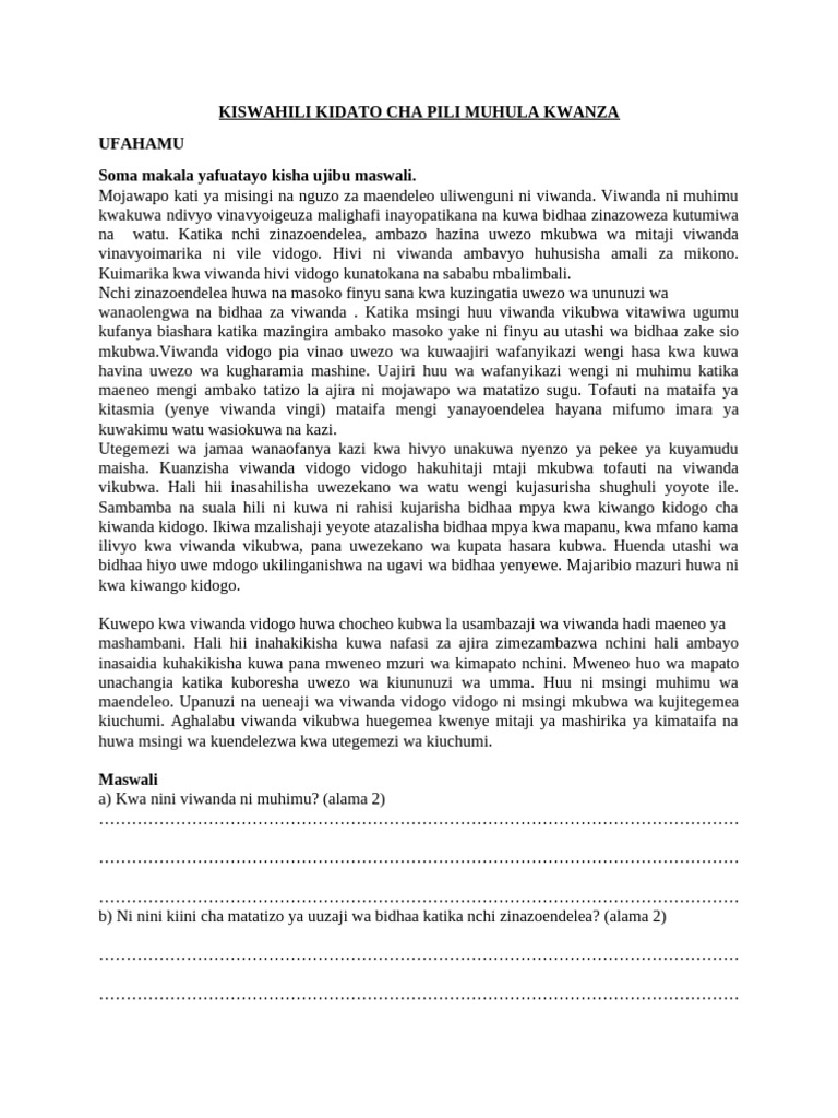 2018 KISWAHILI -KIDATO CHA PILI-MUHULA WA PILI-KATIKATI WA MUHULA- SET ...