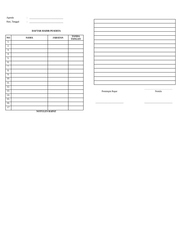 Agenda dan Notulen Rapat Peserta | PDF