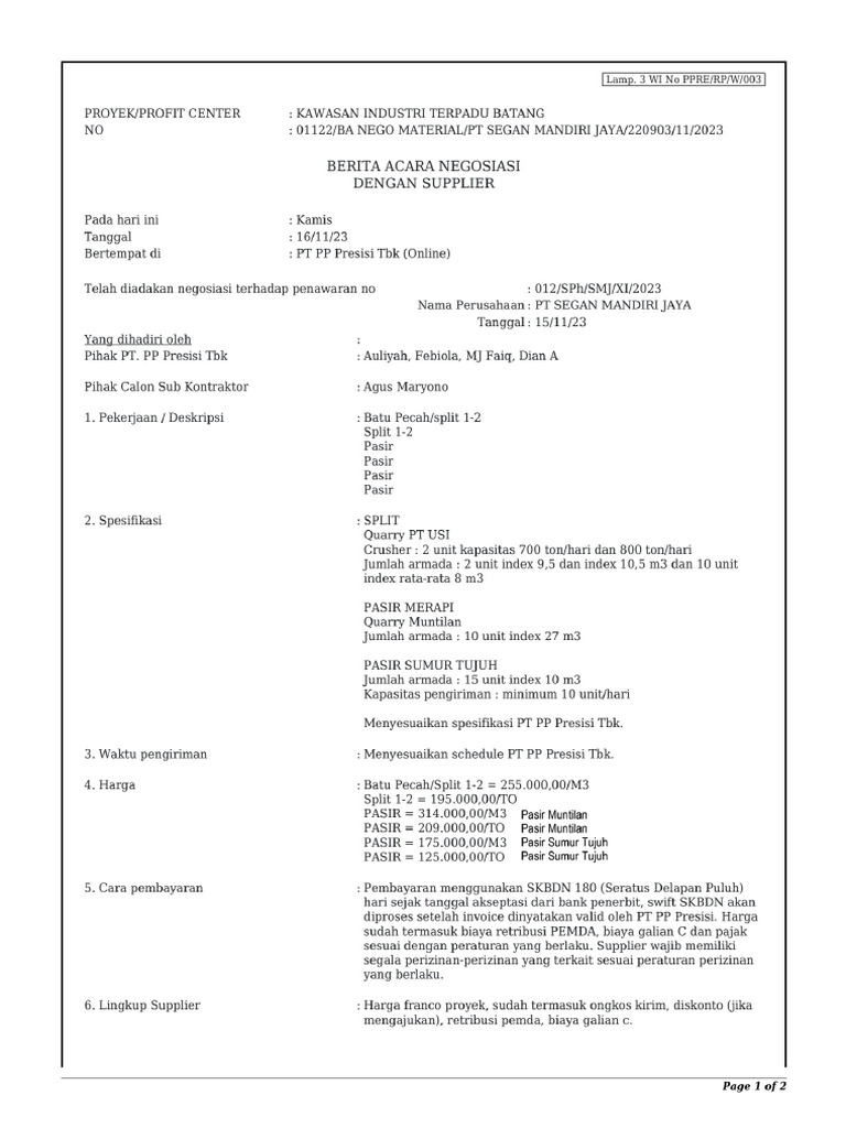 Ba Negosiasi - Kawasan Industri Terpadu Batang - PT Segan Mandiri Jaya-1 | PDF