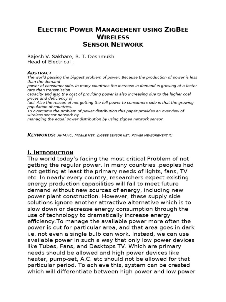 Electric Power Management Using Zigbee Wireless Ds | PDF | Computer Network | Smart Grid