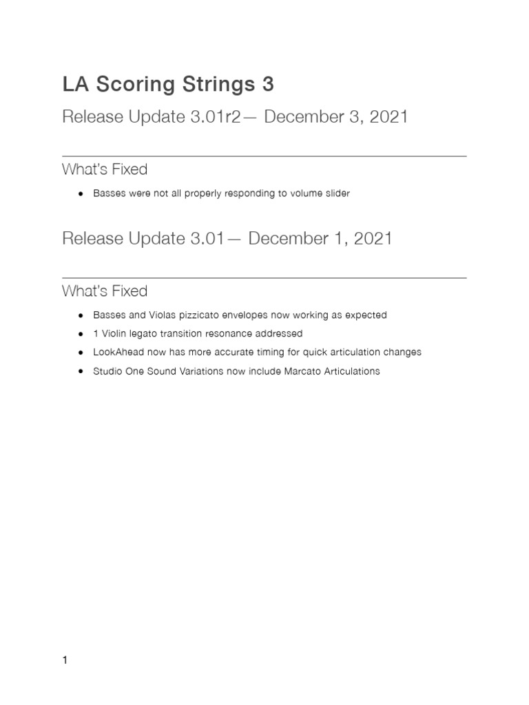 LA Scoring Strings Release Notes | PDF
