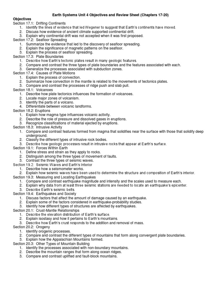 Earth Systems Study Guide | PDF | Plate Tectonics | Volcano