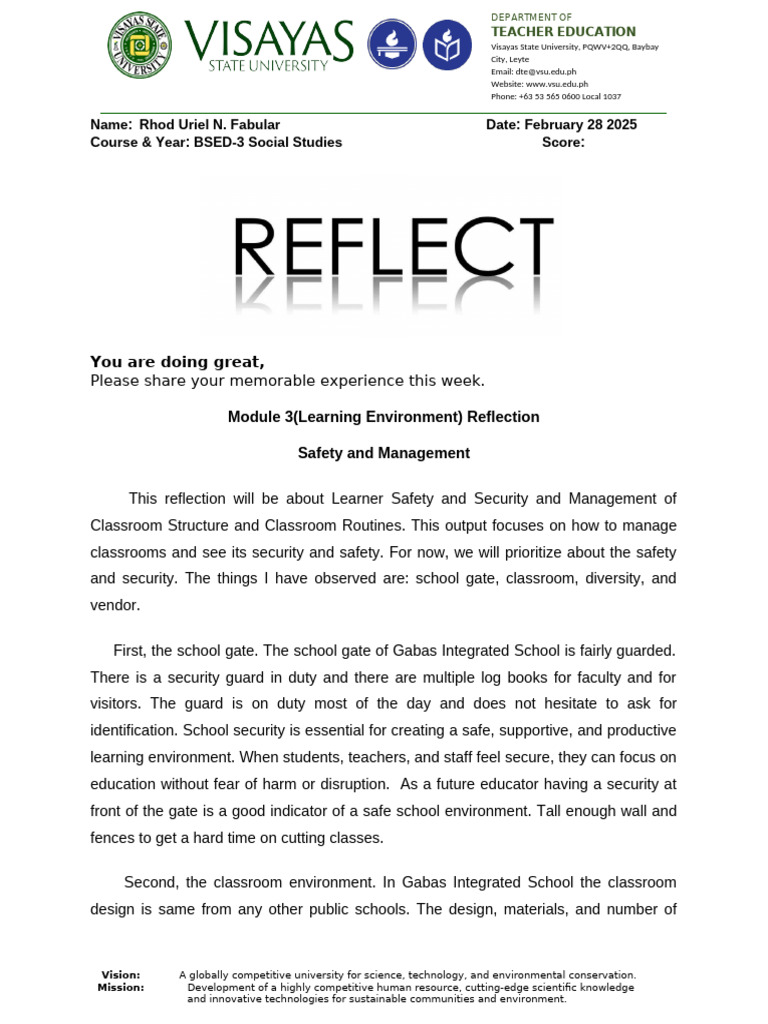 module 3 reflection fabular | PDF | Teachers | Classroom