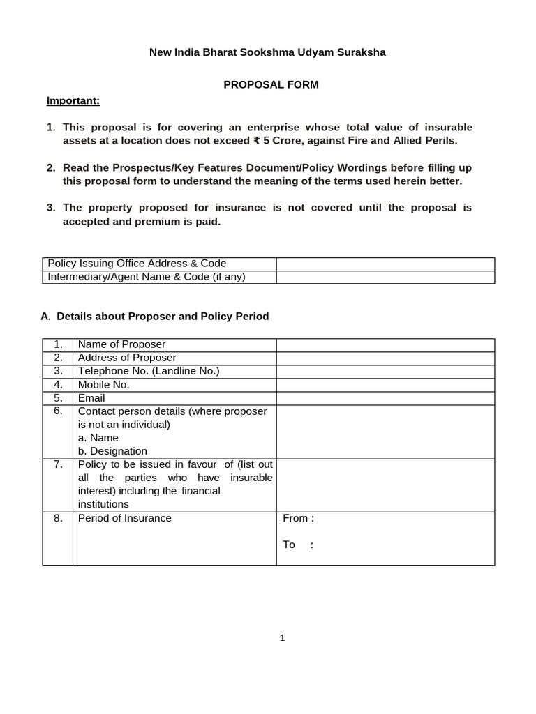 Bharat Sookshma - Proposal Form | PDF | Insurance