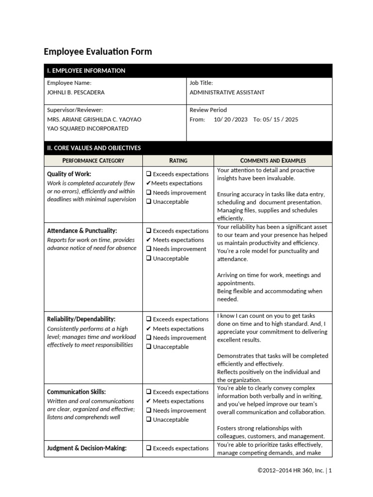 Employee Evaluation Form Template | PDF | Performance Appraisal ...