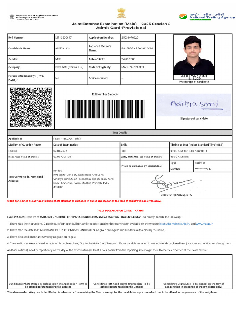 AdmitCard 250310709201 | PDF