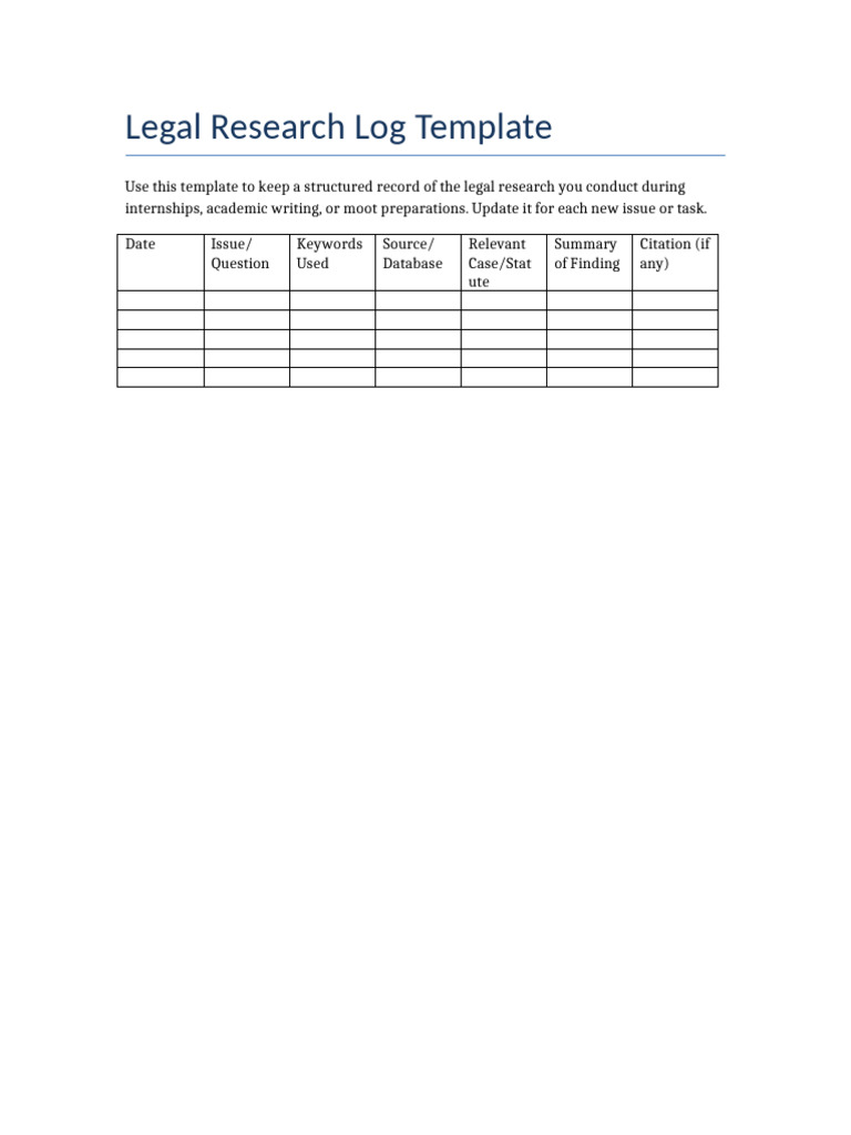 Legal Research Log Template | PDF