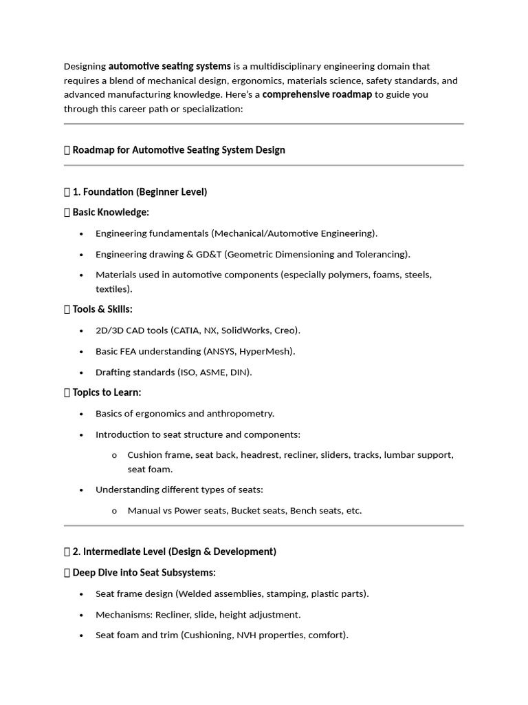 Automotive Seating System Design -Roadmap | PDF | Motor Vehicle