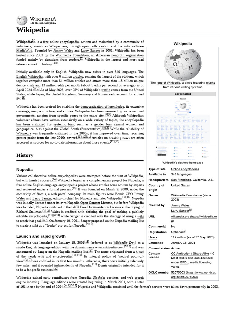 Wikipedia | PDF | Wikipedia | Encyclopedias