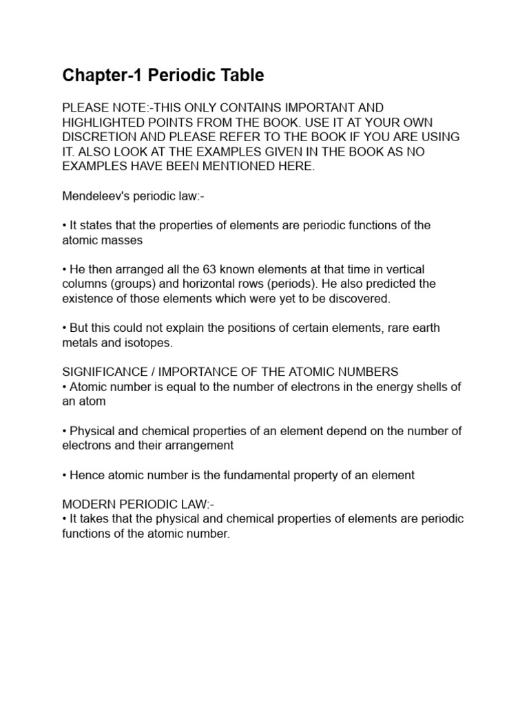 Chapter-1 Periodic Table Class 10 Icse | PDF | Periodic Table | Ion