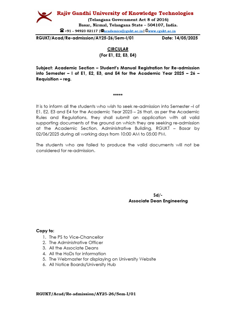 AY25-26 Semester-I E1 To E4 Circular1 Manual Registration For Re ...