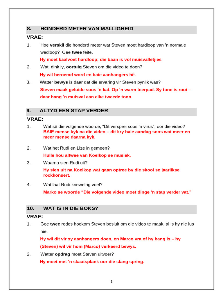 Graad 8 Spring - MEMO HFST 8-18 | PDF