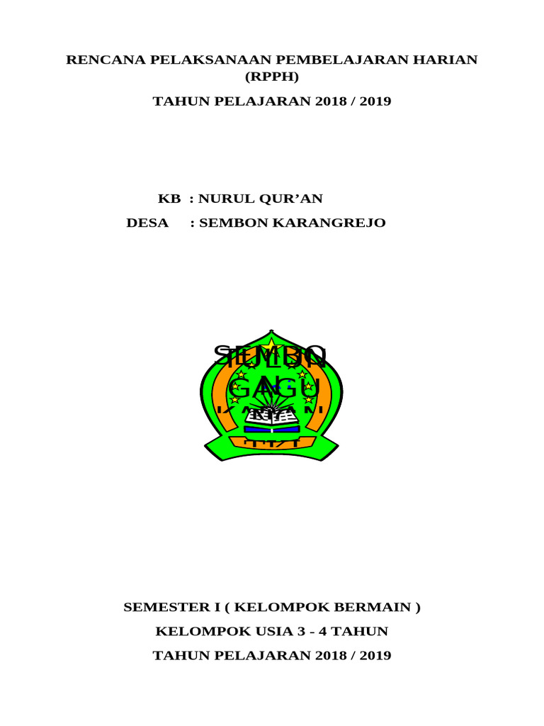 RPPH PAUD Usia 3-4 Tahun Semester 1 | PDF