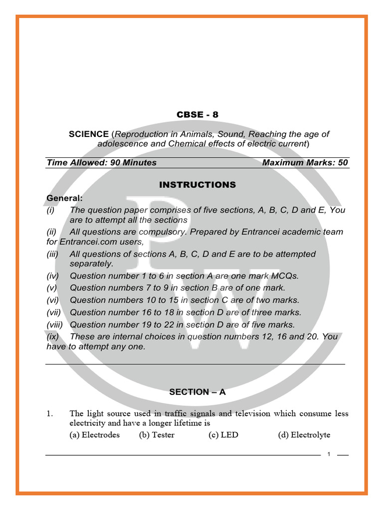 Class 8th Question Paper | PDF | Fertilisation | Sound