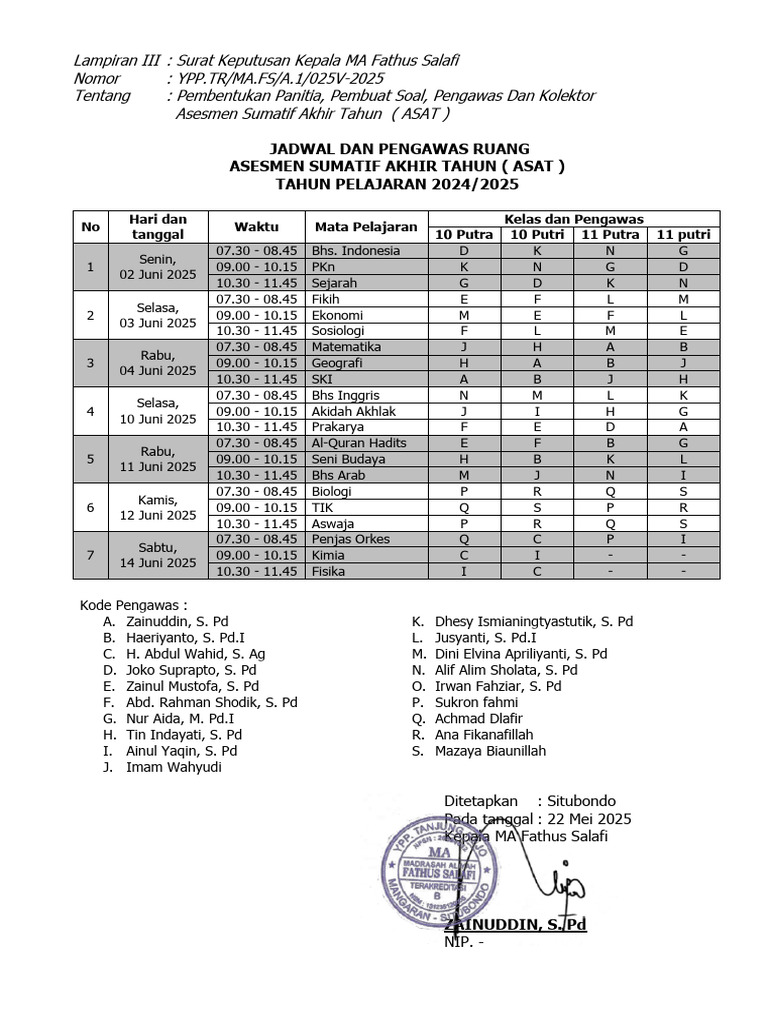 Jadwal Asat 2025 | PDF