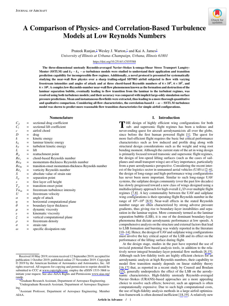 A Comparison of Physics-And Correlation-Based Turbulence Models at Low ...