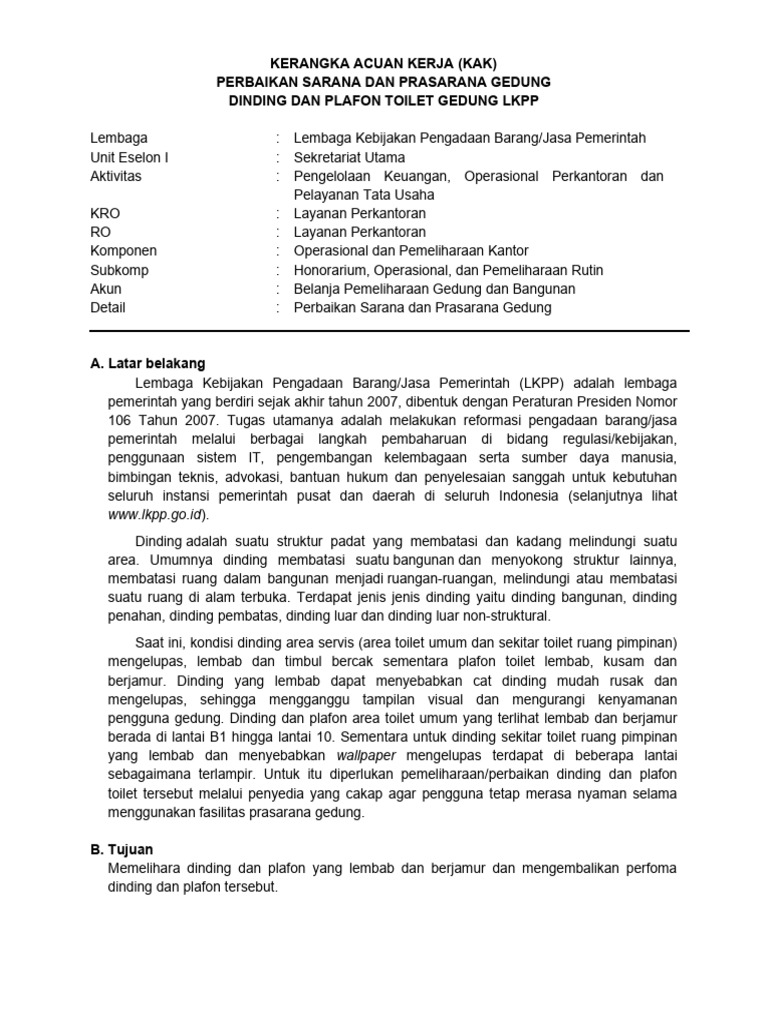 Perbaikan Dinding dan Plafon Toilet LKPP | PDF
