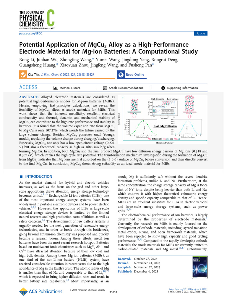 Li Et Al 2023 Potential Application of Mgcu2 Alloy As A High ...