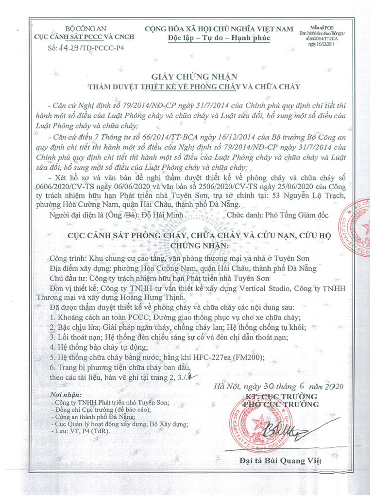 2020 6 30 số 1429 TD PCCC P4 Giấy chứng nhận thẩm duyệt thiết kế | PDF