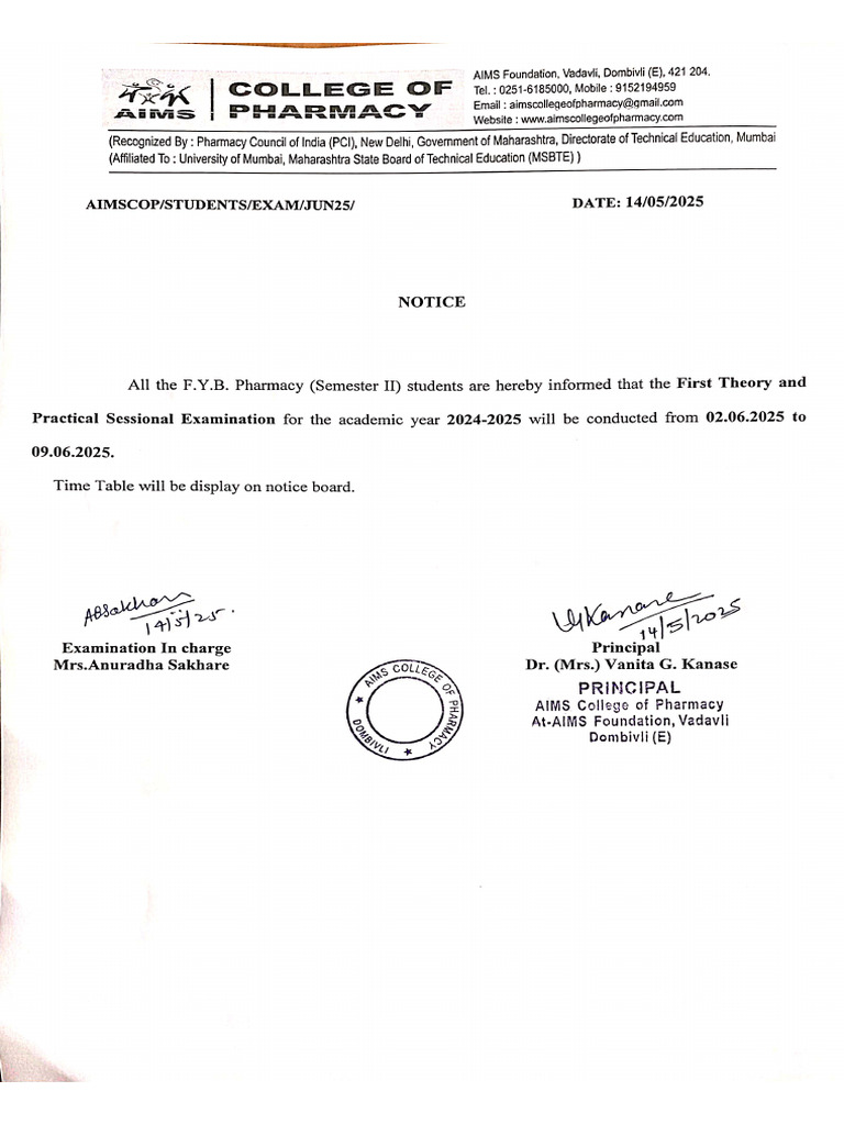 Sem 2 First Sessional Notice N TT | PDF