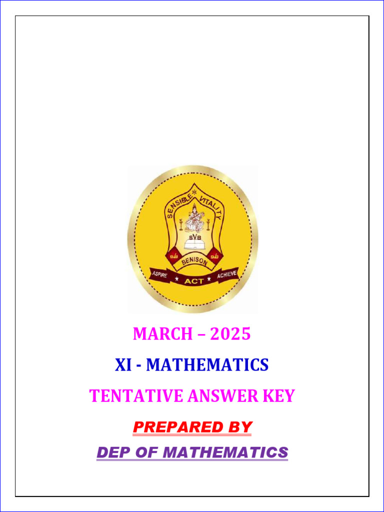 11th Maths EM Answer Keys To Public Exam March 2025 Question Paper English Medium PDF Download | PDF