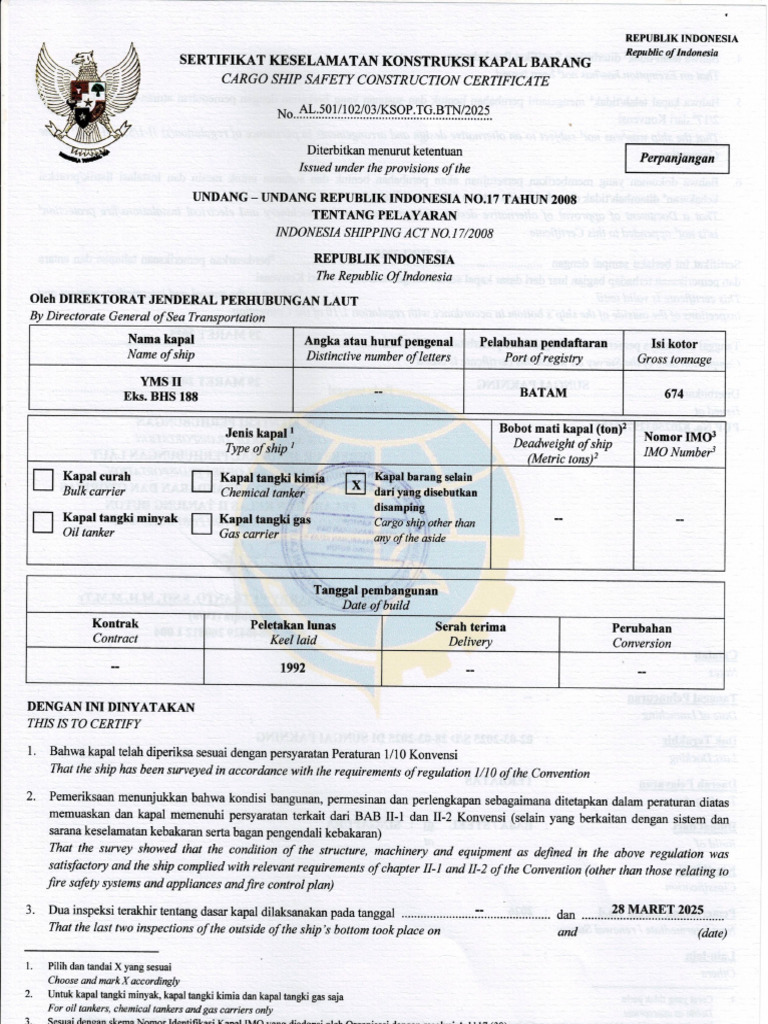 Sertifikat Kapal | PDF