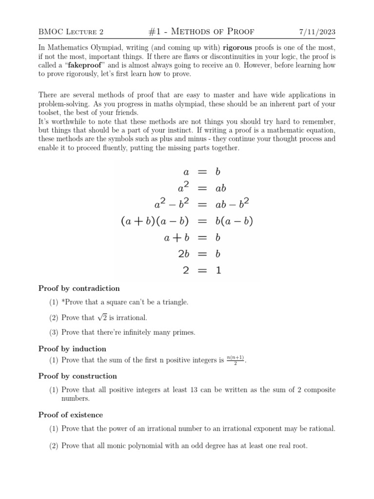 Methods of Proof in Mathematics Olympiad | PDF