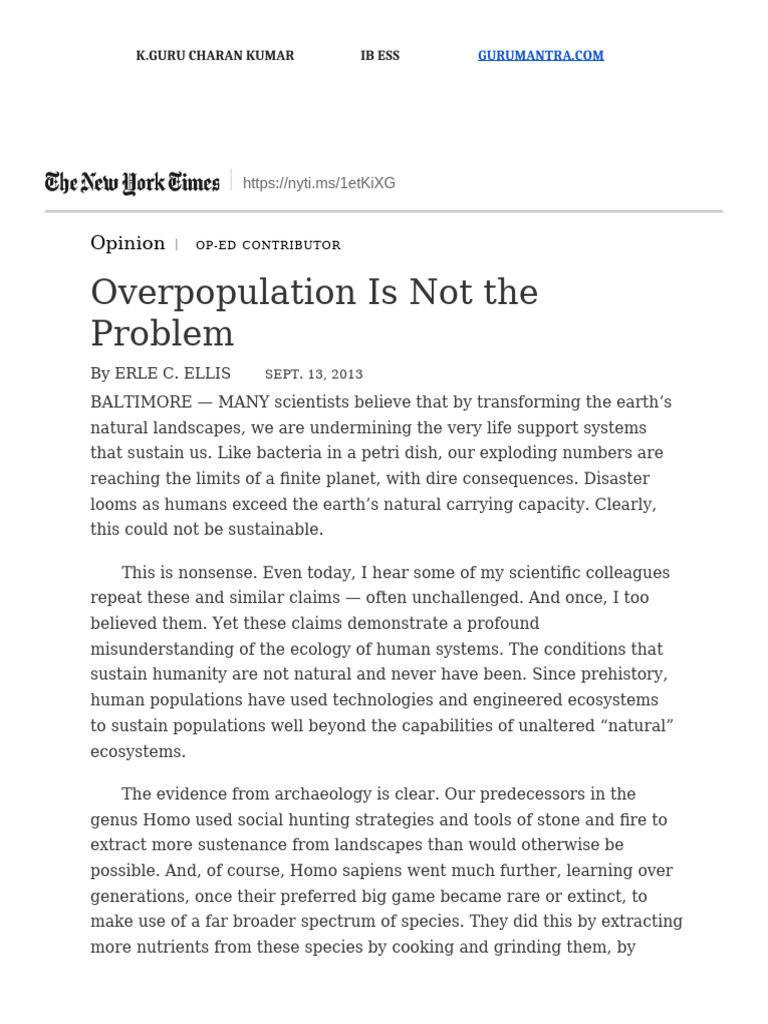 Overpopulation Is Not The Problem - The New York Times | PDF ...