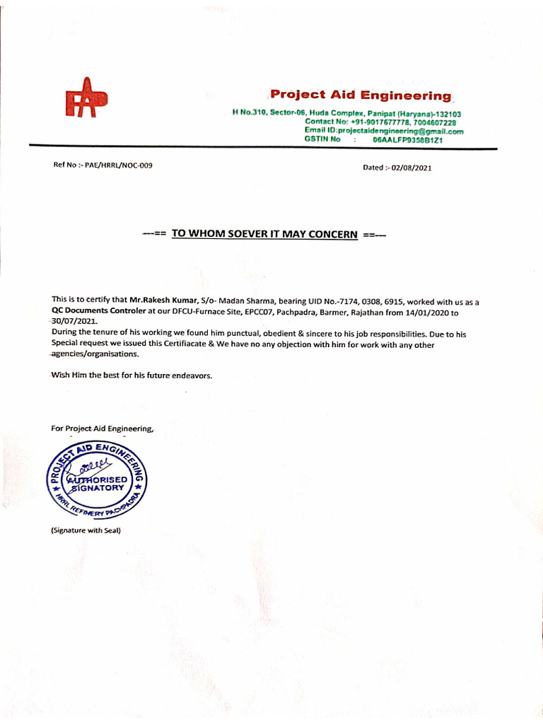 My Experience Letter | PDF