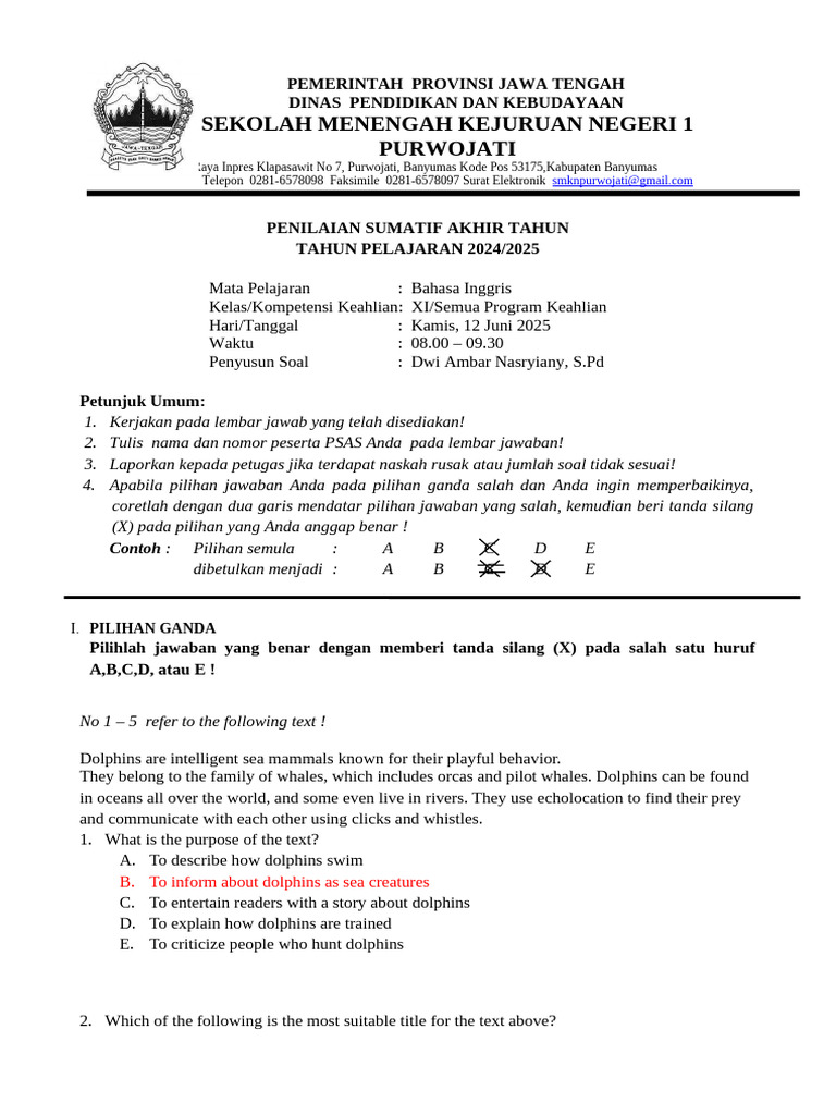 Soal PSAT XI ENG 2024-2025 | PDF | Adolescence | Disciplines