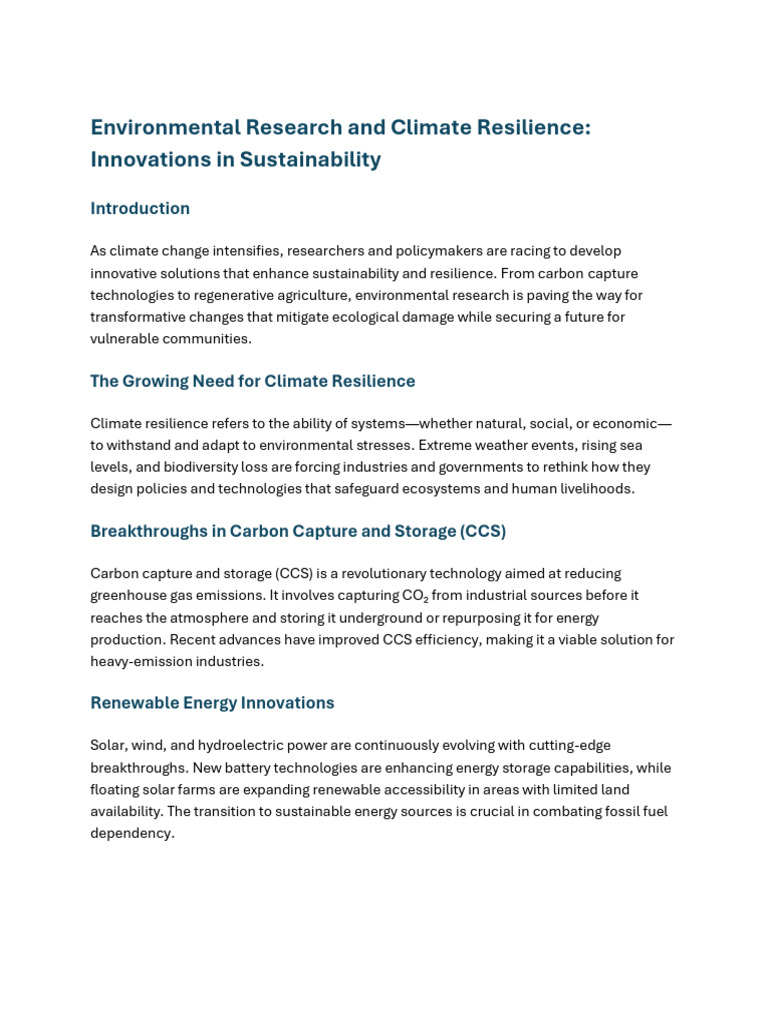 Environmental Research and Climate Resilience Innovations in | PDF | Ecological Resilience ...