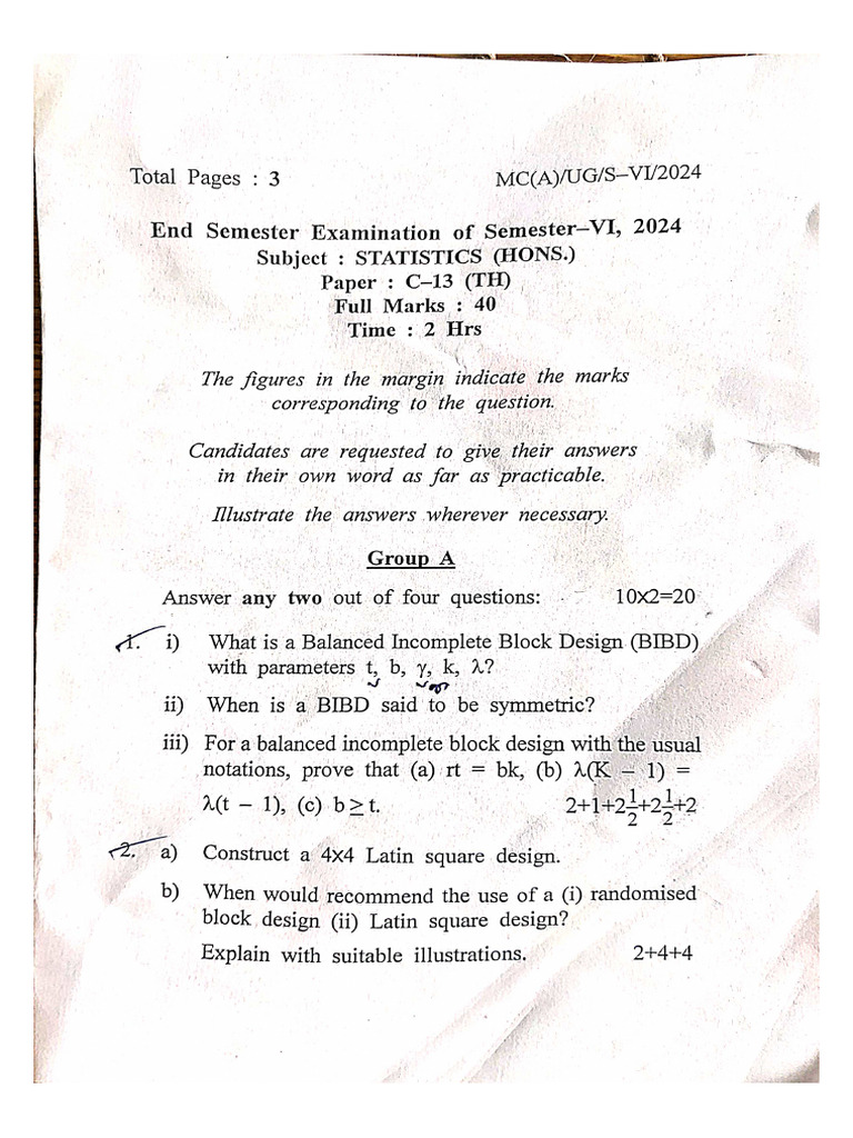 End Semester Question STSC 601 (TH) 2024 | PDF