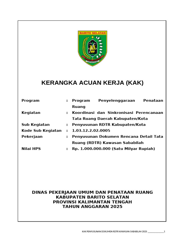 KAK - PENYUSUNAN - DOKUMEN - RDTR - KAWASAN - SABABILAH Rev | PDF