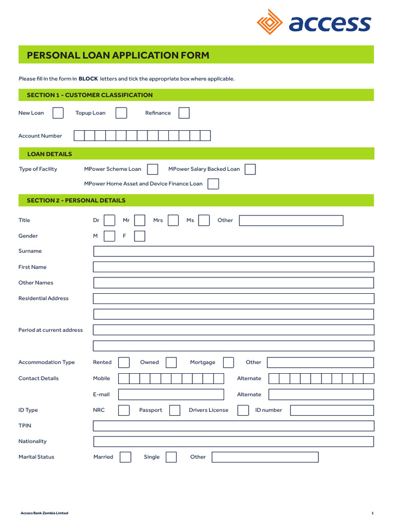 Access Bank Personal Loan Application Form | PDF | Loans | Interest