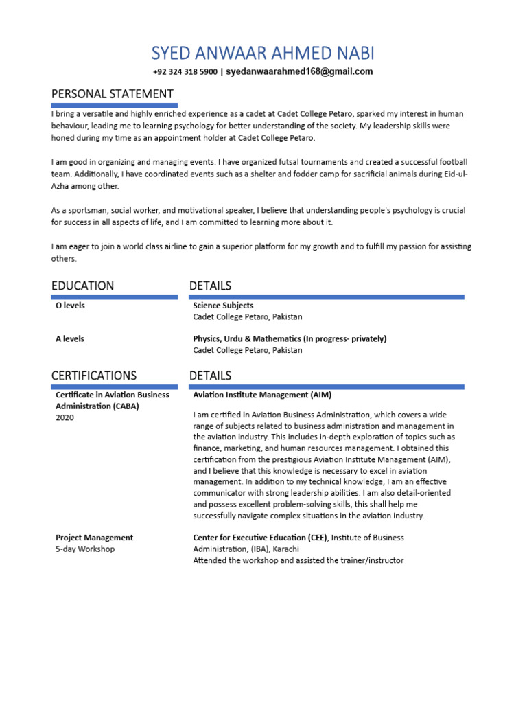 Syed Anwaar Ahmed Nabi CV | PDF | Psychology