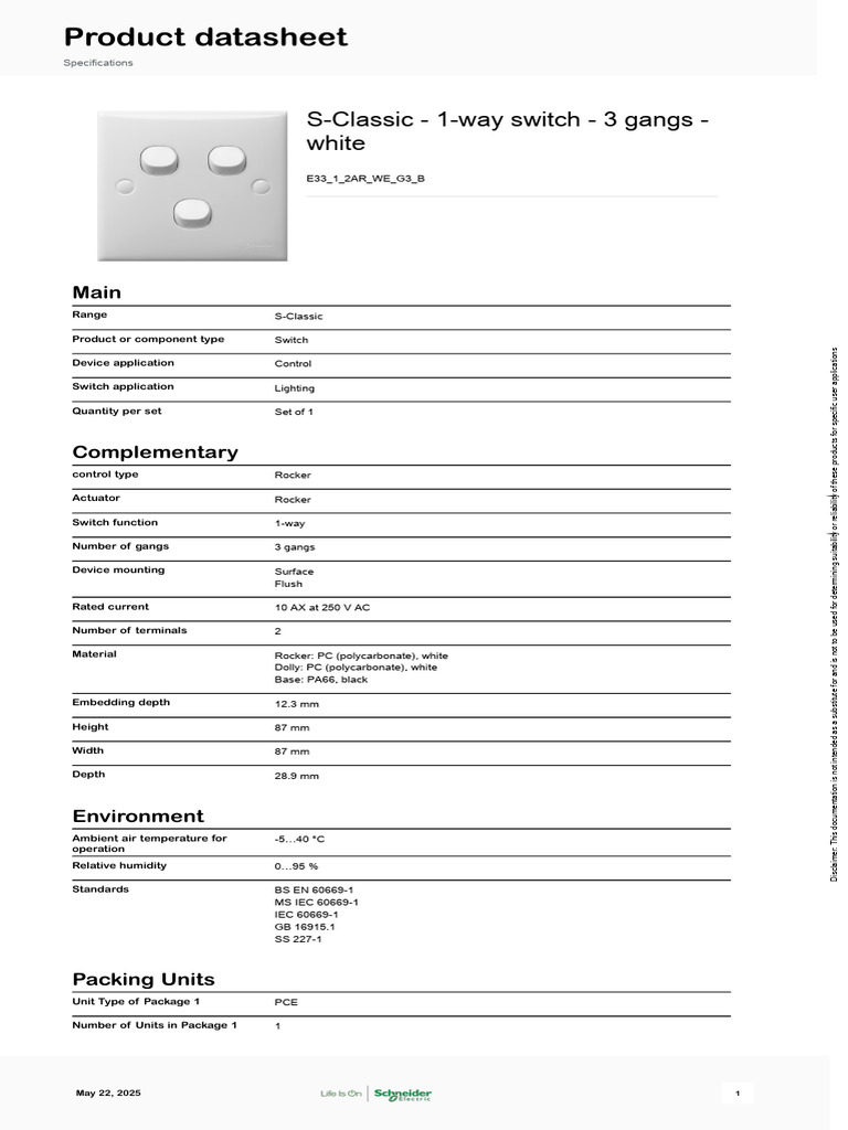 Schneider Electric SClassic E33!1!2AR WE G3 B | PDF | Manufactured Goods