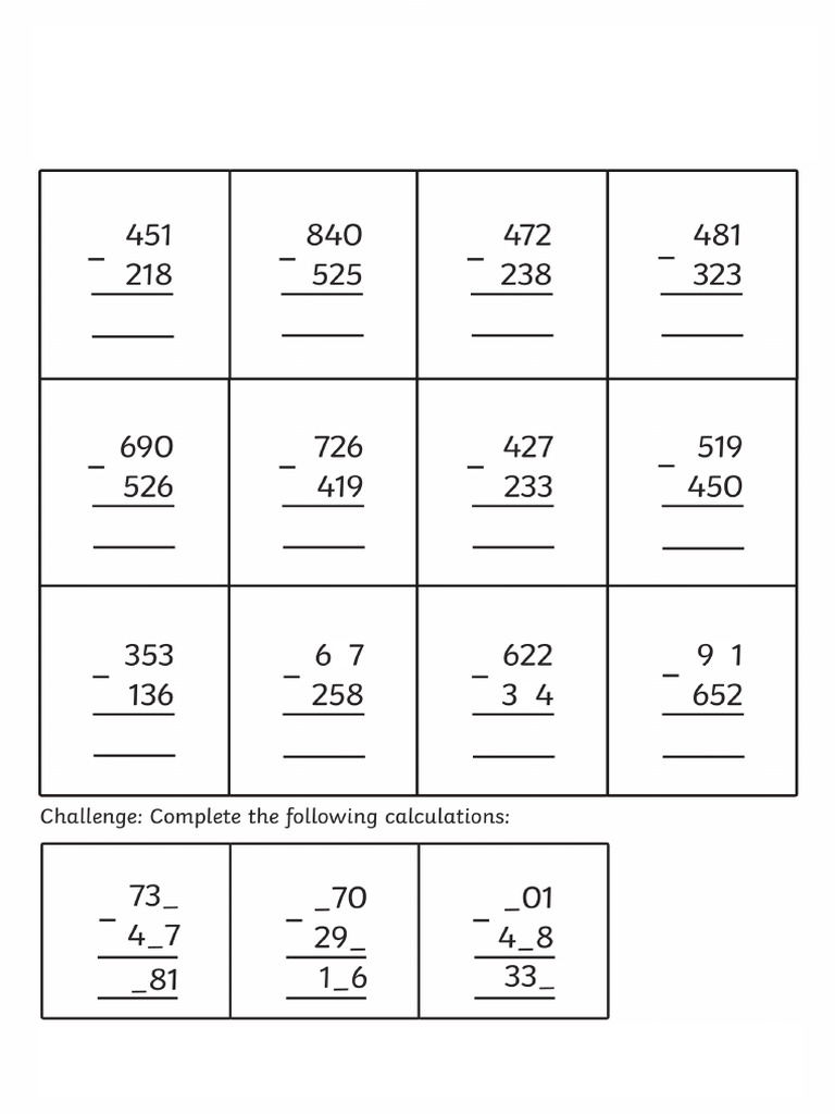 Subtraction with regrouping (3digit) | PDF
